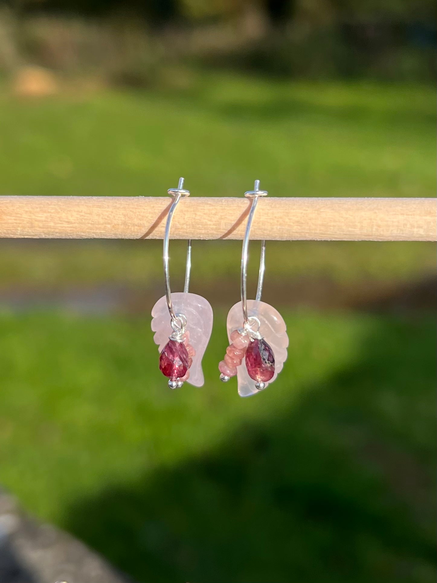 Rose Quartz Angel Wing Sterling Silver Hoop Earrings – Marvelwood